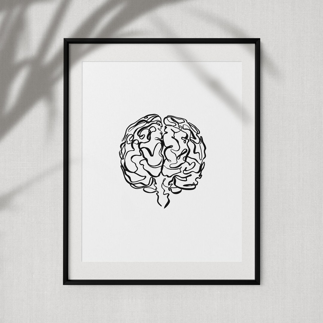 One Line Brain Drawing, Abstract Brain Art Print, Neurology Printable ...