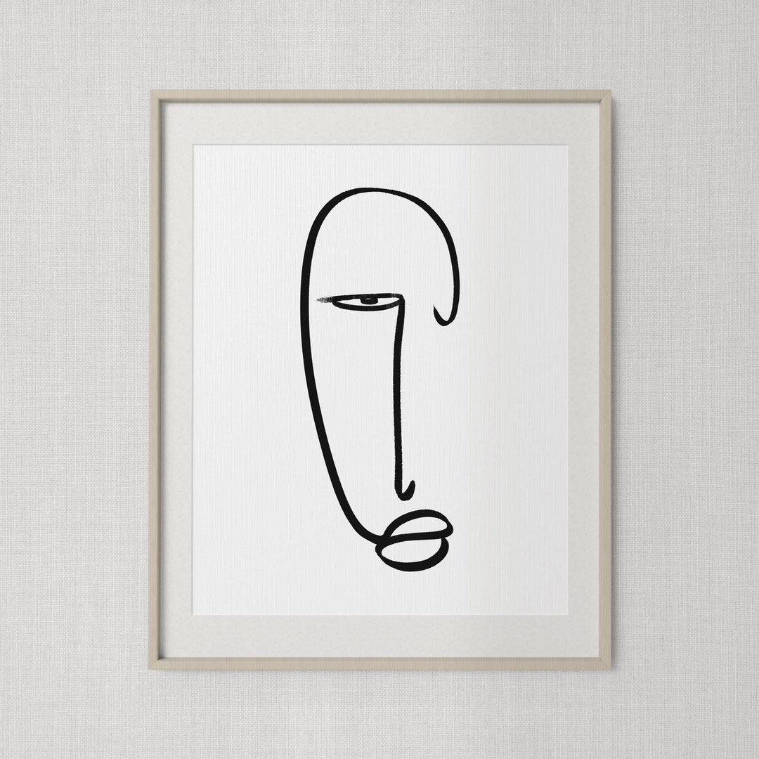 Minimalist Face Drawing Wall Art, Abstract Face Figure Sketch, Simple ...