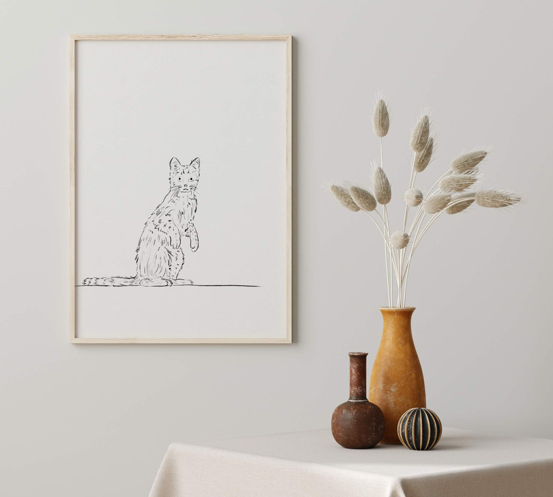 Cat Wall Art, Printable Cat Drawing Artwork, Nursery Animal Line Art ...