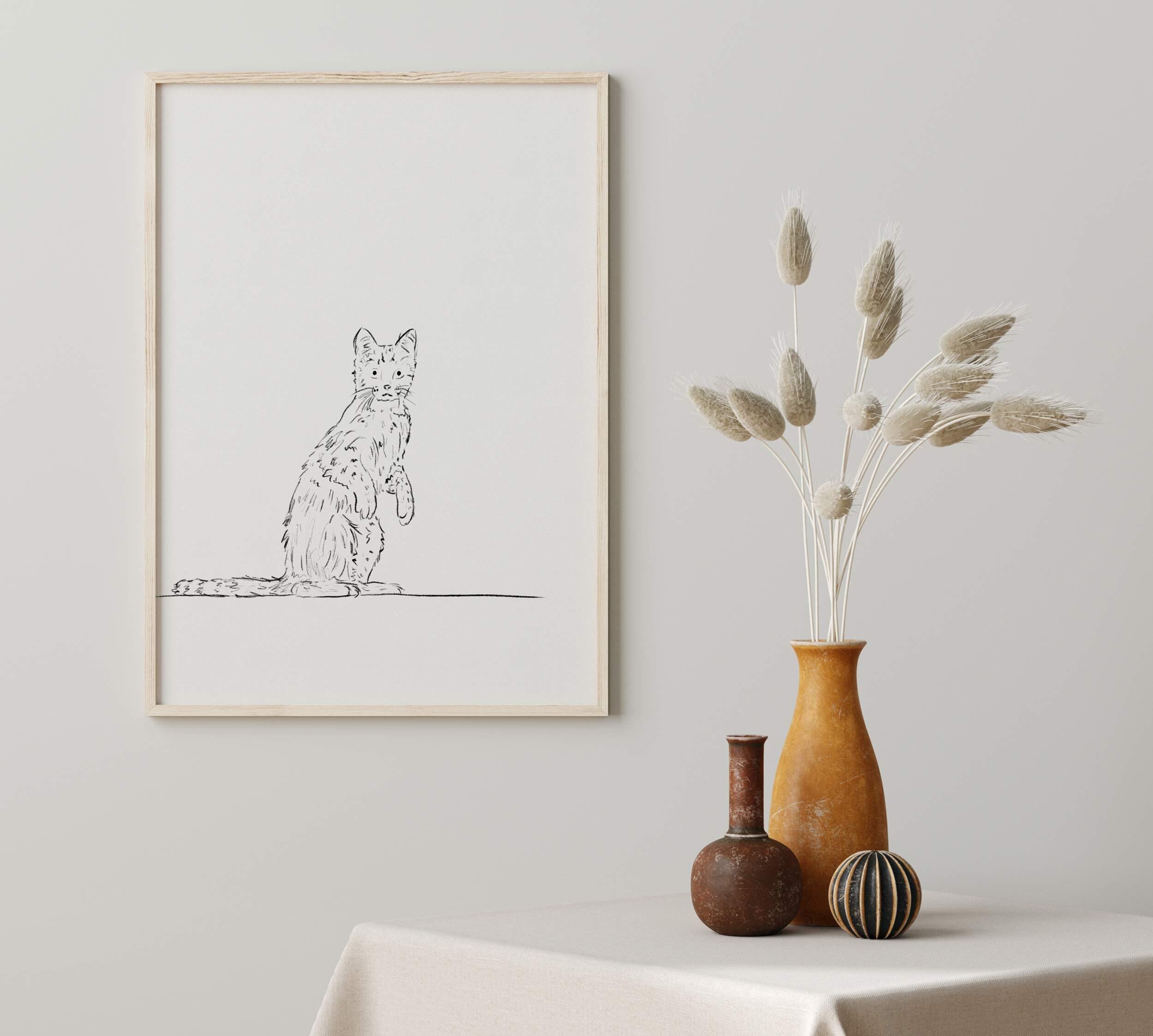 Cat Wall Art, Printable Cat Drawing Artwork, Nursery Animal Line Art ...