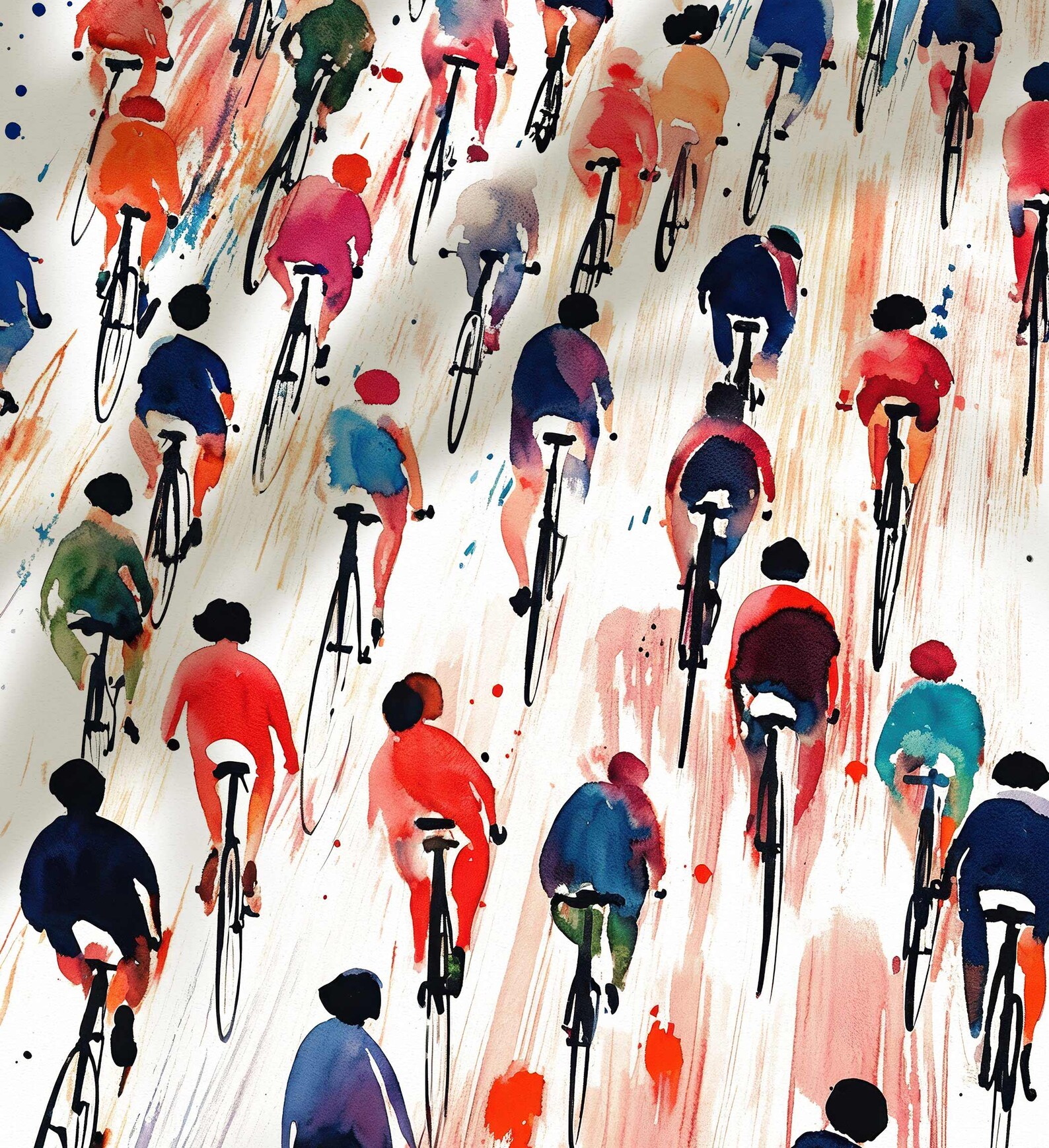 Abstract Bicycle Wall Art, Colorful Cycling Watercolor Painting ...
