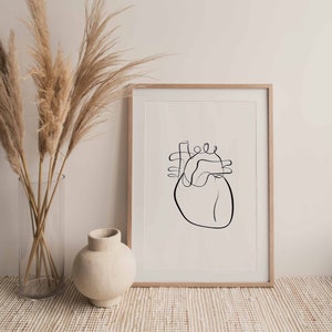Anatomical Heart Line Art, Minimal Cardiac Printable Wall Art ...