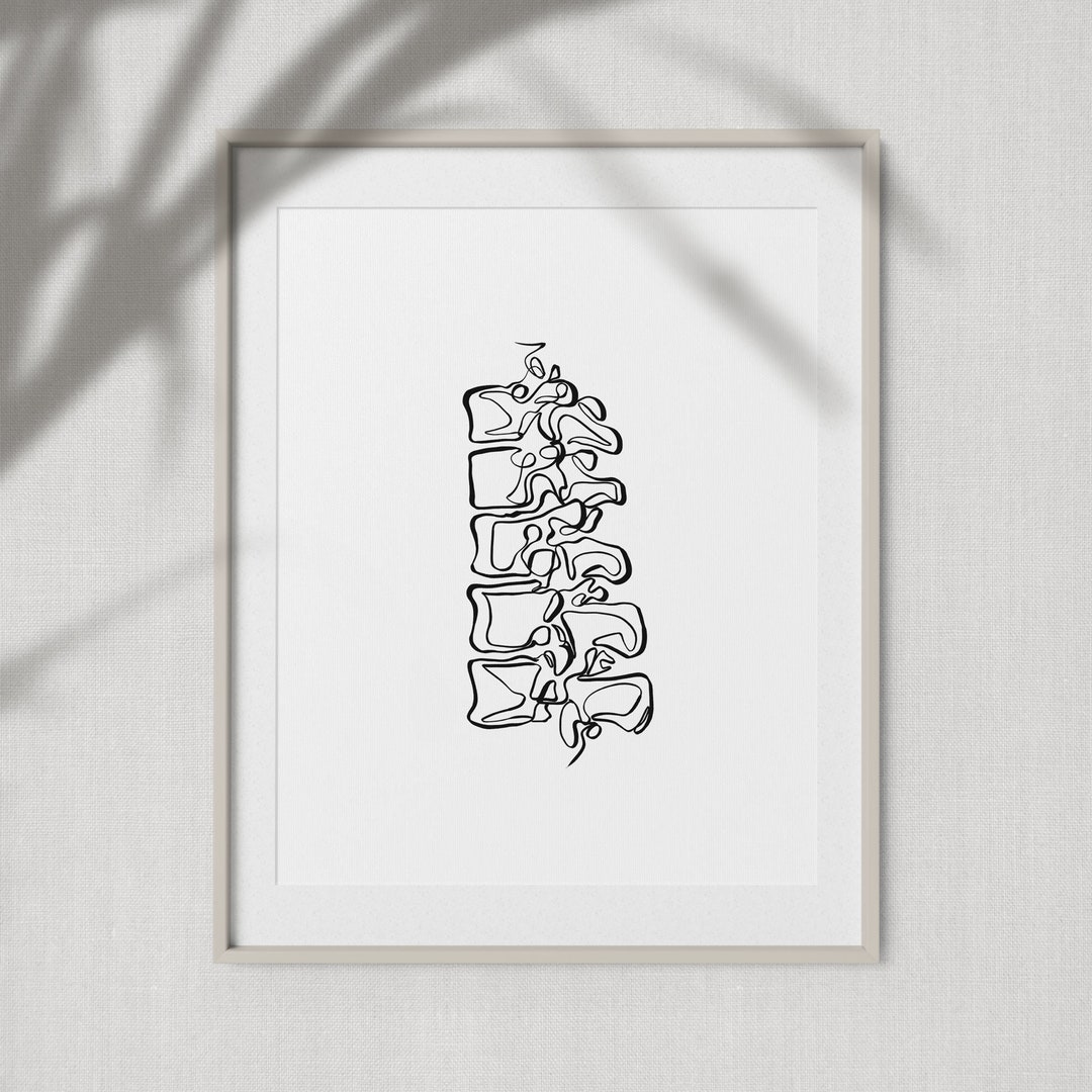 Minimal Spine Line Art Painting, One Line Bone Wall Art, Chiropractor ...