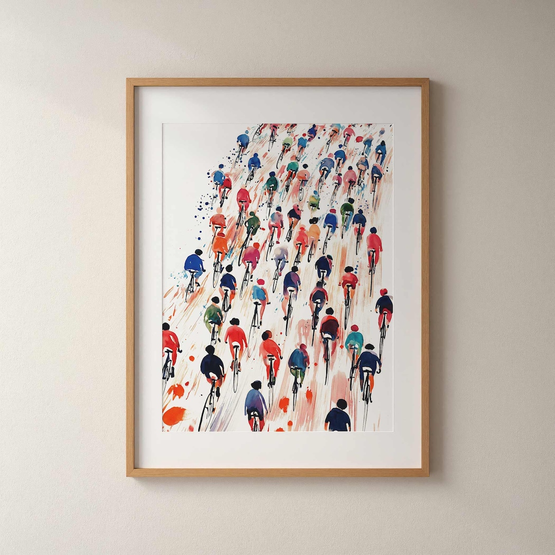 Abstract Bicycle Wall Art, Colorful Cycling Watercolor Painting ...