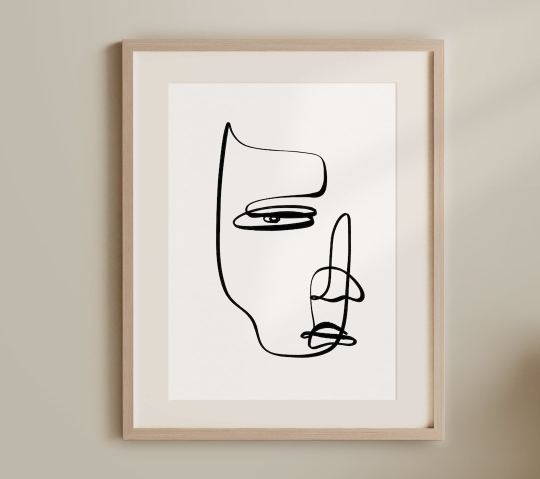 One Line Abstract Face Drawing, Minimalist Face Figure Painting ...