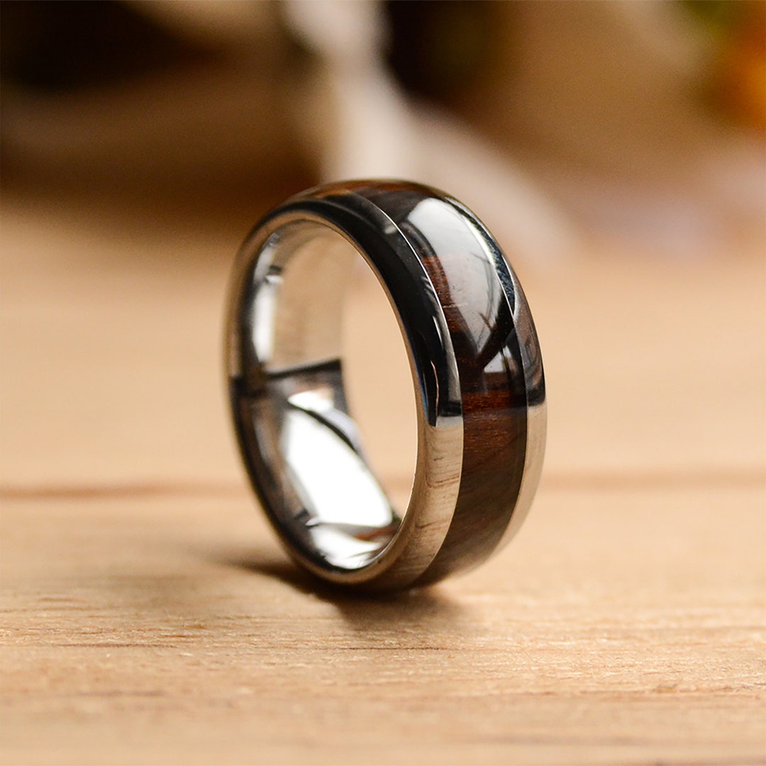 Wood Ring-6mm Tungsten Wood Band With Purple Heart Inlay, Wood Wedding ...