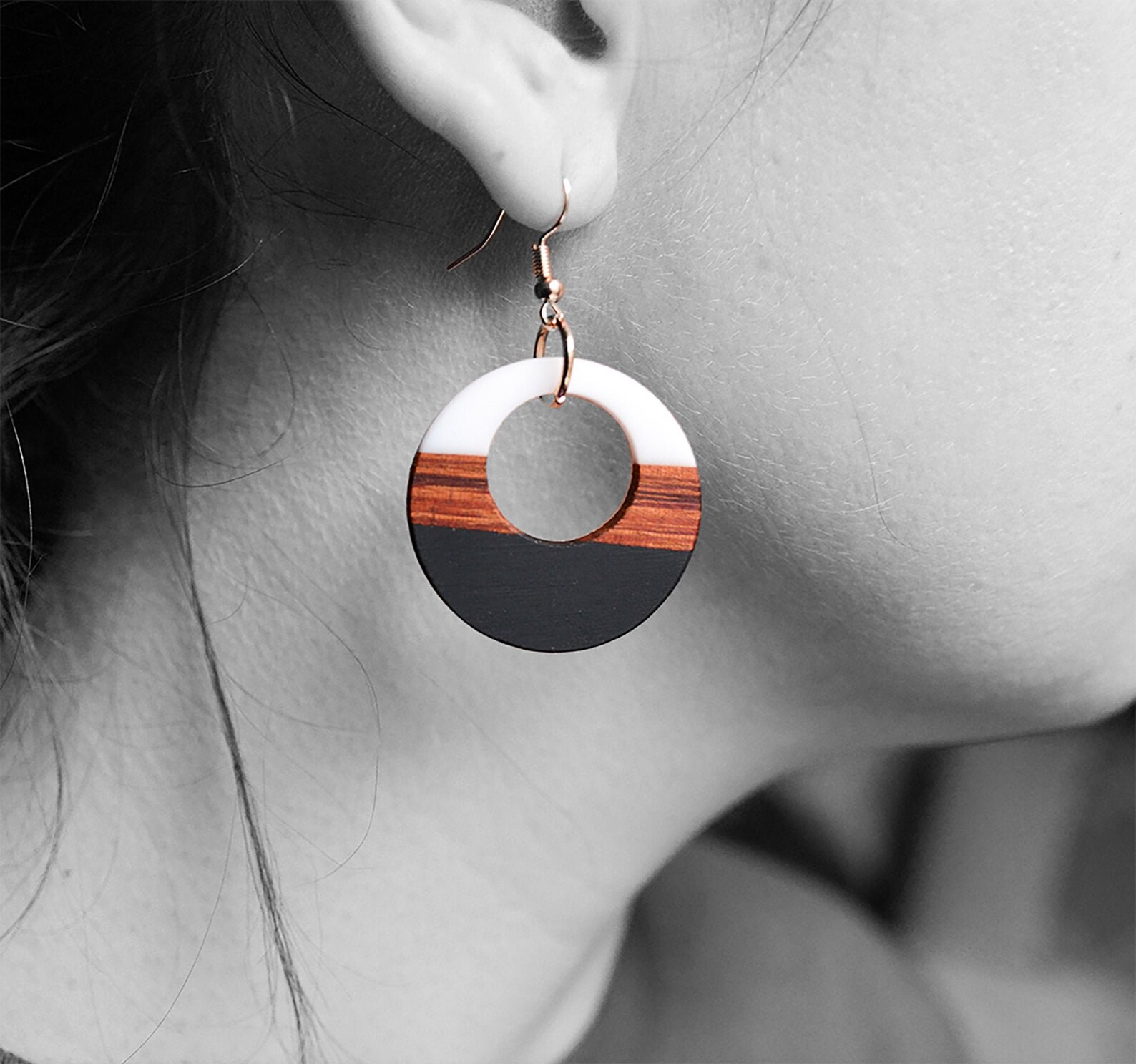 Womens Color-block Round Wooden Earrings - Etsy