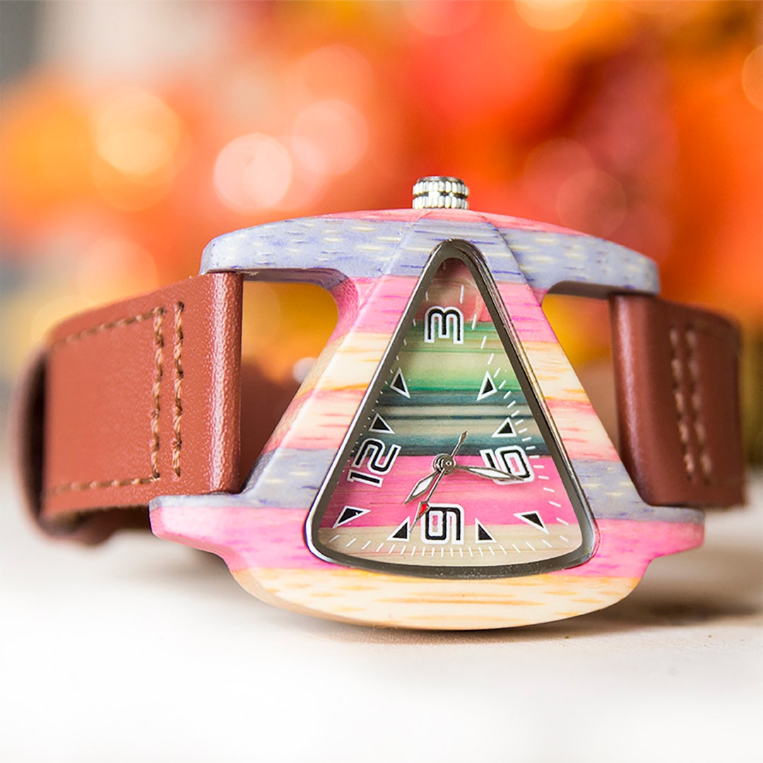 Rainbow Triangle Womens Wood Watch With Premium Leather Strap ...