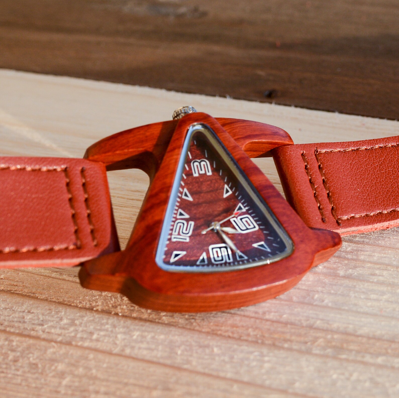 Red Triangle Womens Wood Watch With Premium Leather Strap - Etsy