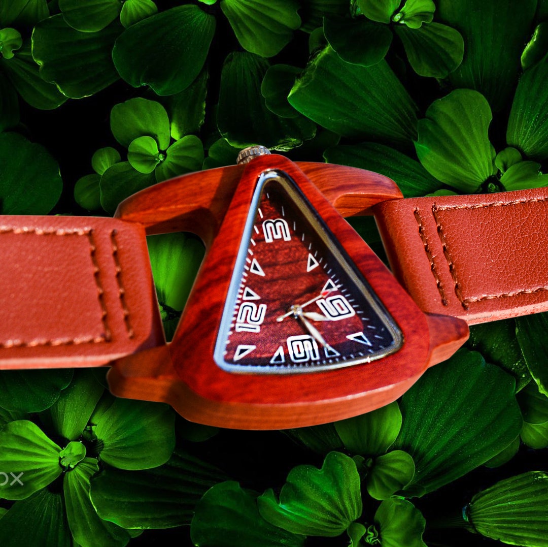 Red Triangle Womens Wood Watch With Premium Leather Strap, Personalized ...