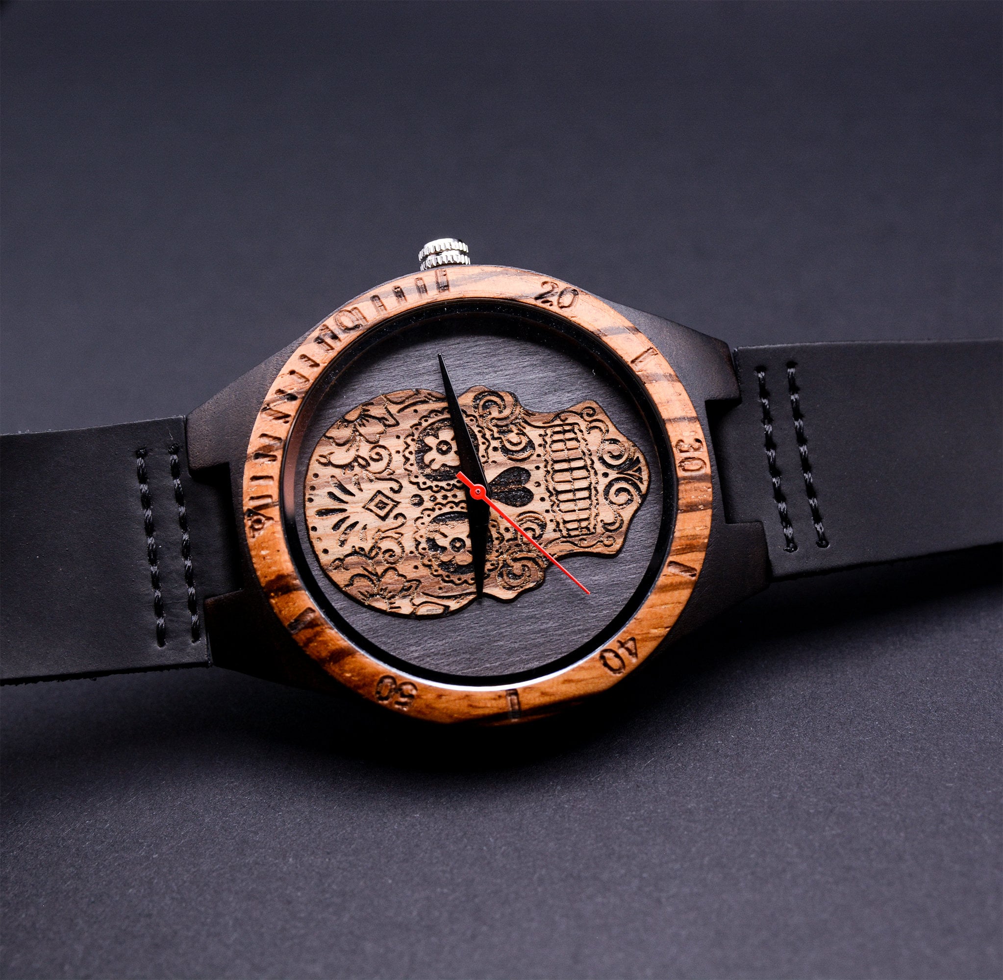 Mens Skeleton Watch, Dark Wooden Watch With Skeleton Face, Wood Watch ...