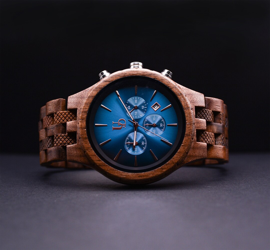 Mens Watch, Mens Dark Wood Watch With Blue Face, Wooden Watch,groomsmen ...