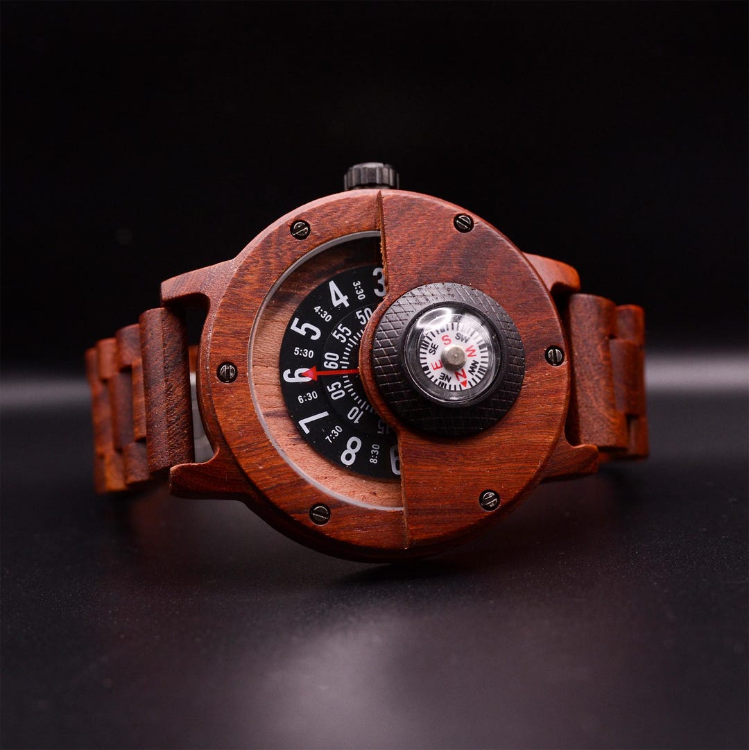 Handmade Compass Red Wood Watch for Men With Wood Band, Wood Watch Men ...