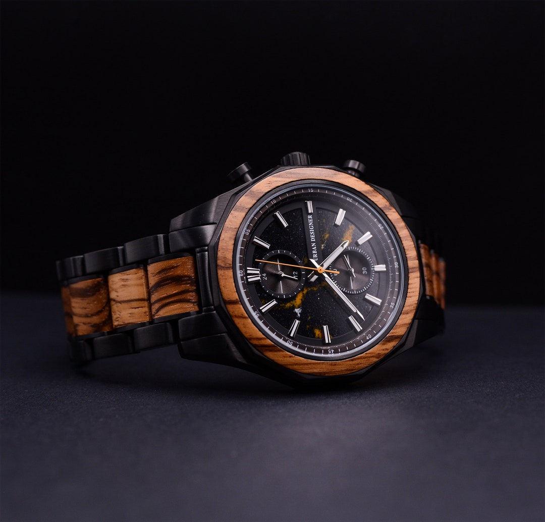 Mens Mechanical Zebra Wood Watch With Wood Stainless Steel Combined ...