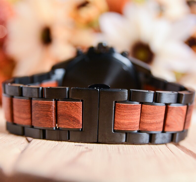 Volcano Chronograph Wood Watch for Men Red Wood Band With Dark Metal ...