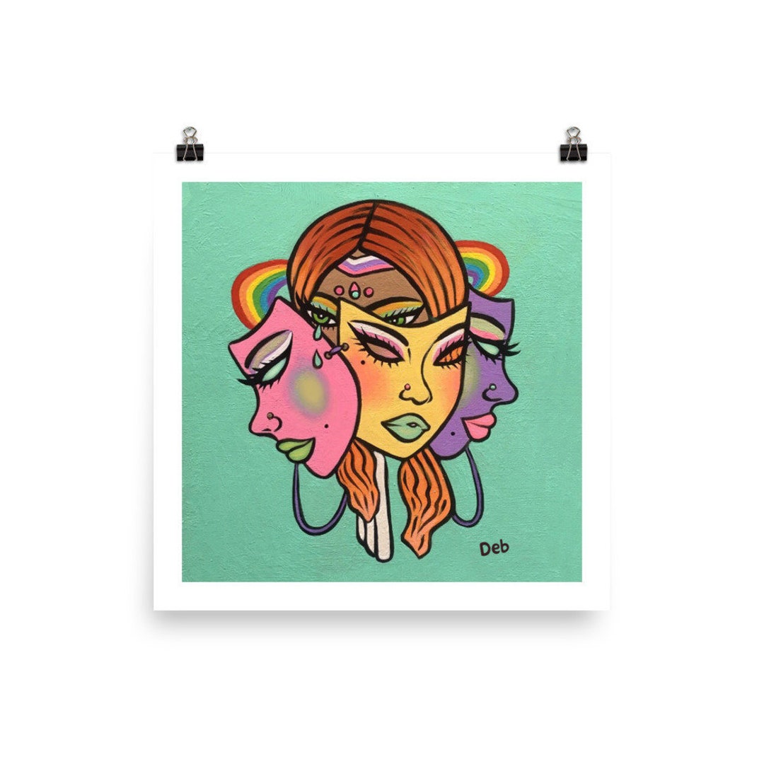 3 Faces Poster Art Print | Girl Art Print, Pastel Artist Wall Decor ...