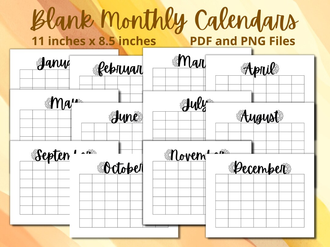Daisy Series - Monthly Blank Calendars - Printable - Landscape - Etsy
