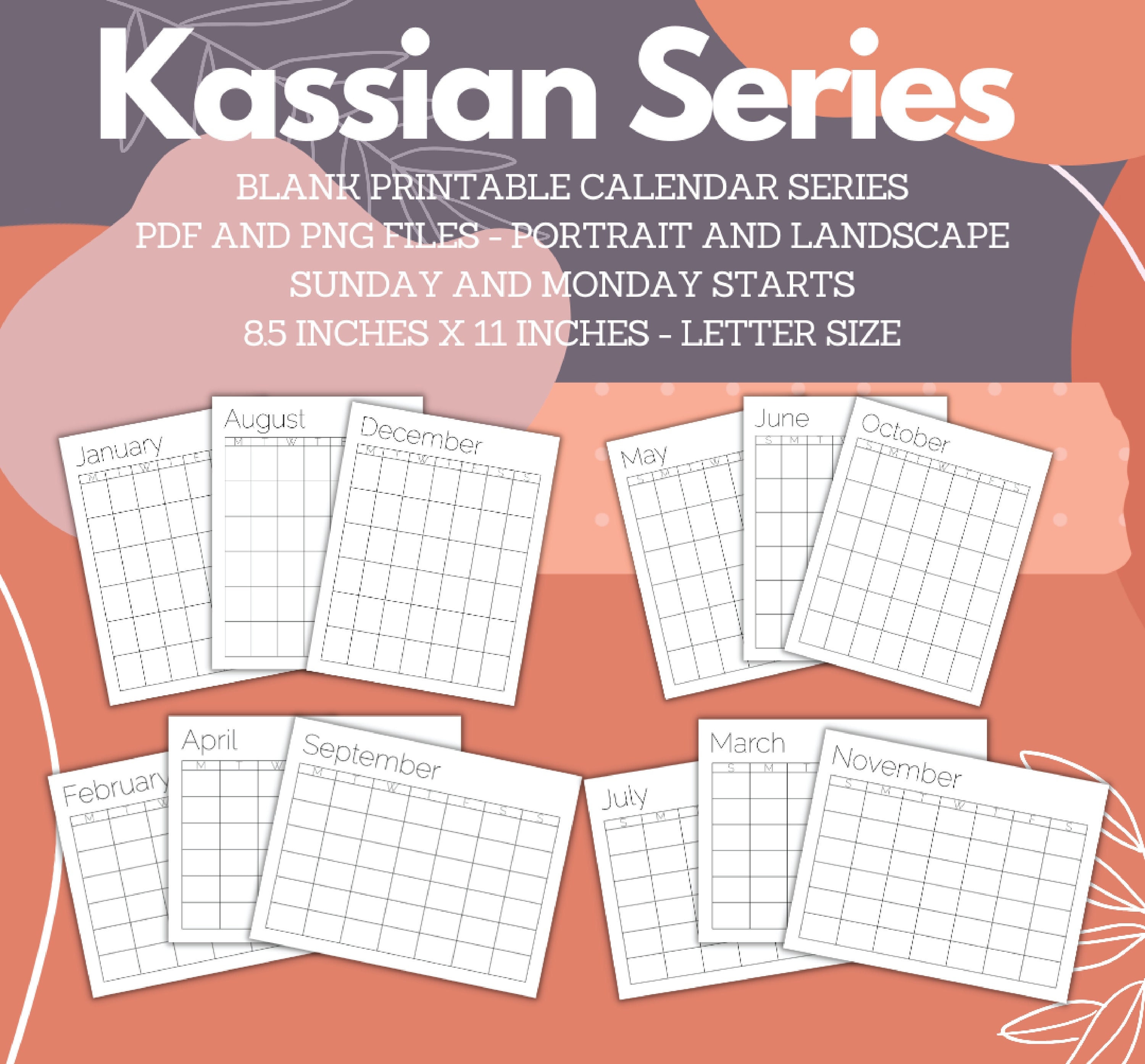 Blank Calendar - Printable Calendar - Kassian Series - Portrait and ...