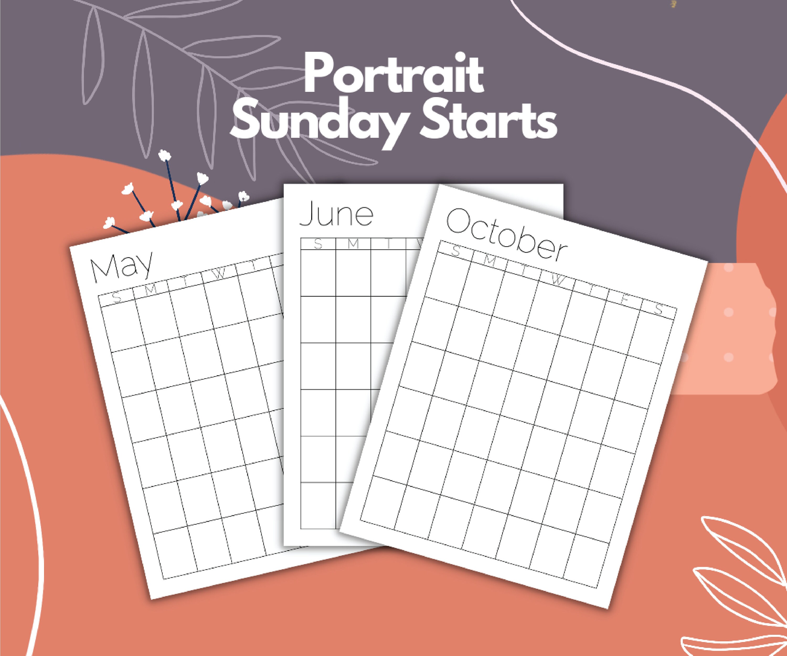 Blank Calendar - Printable Calendar - Kassian Series - Portrait and ...
