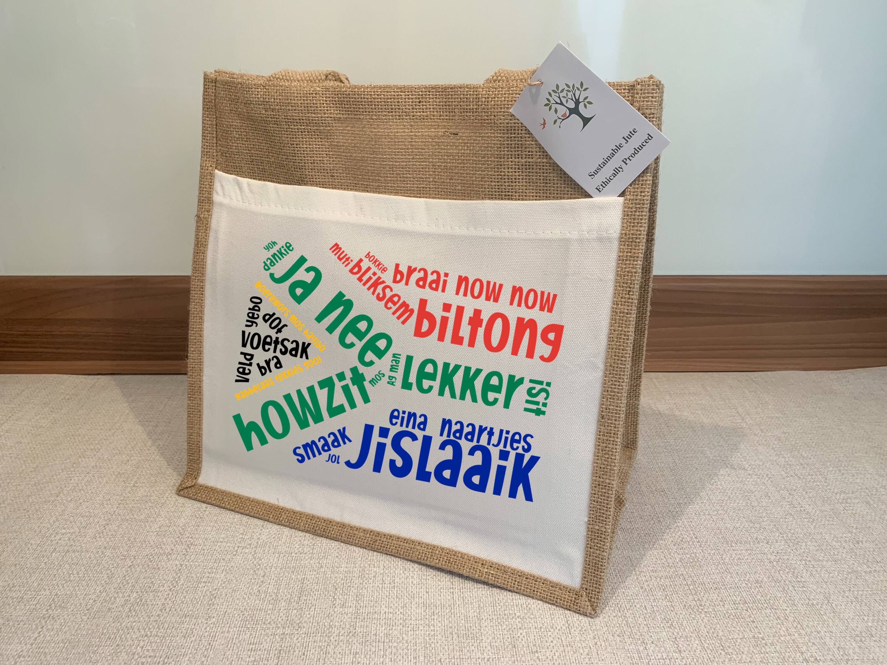 South African Flag Slang Sayings Afrikaans Jute Bag With Fabric Pocket ...