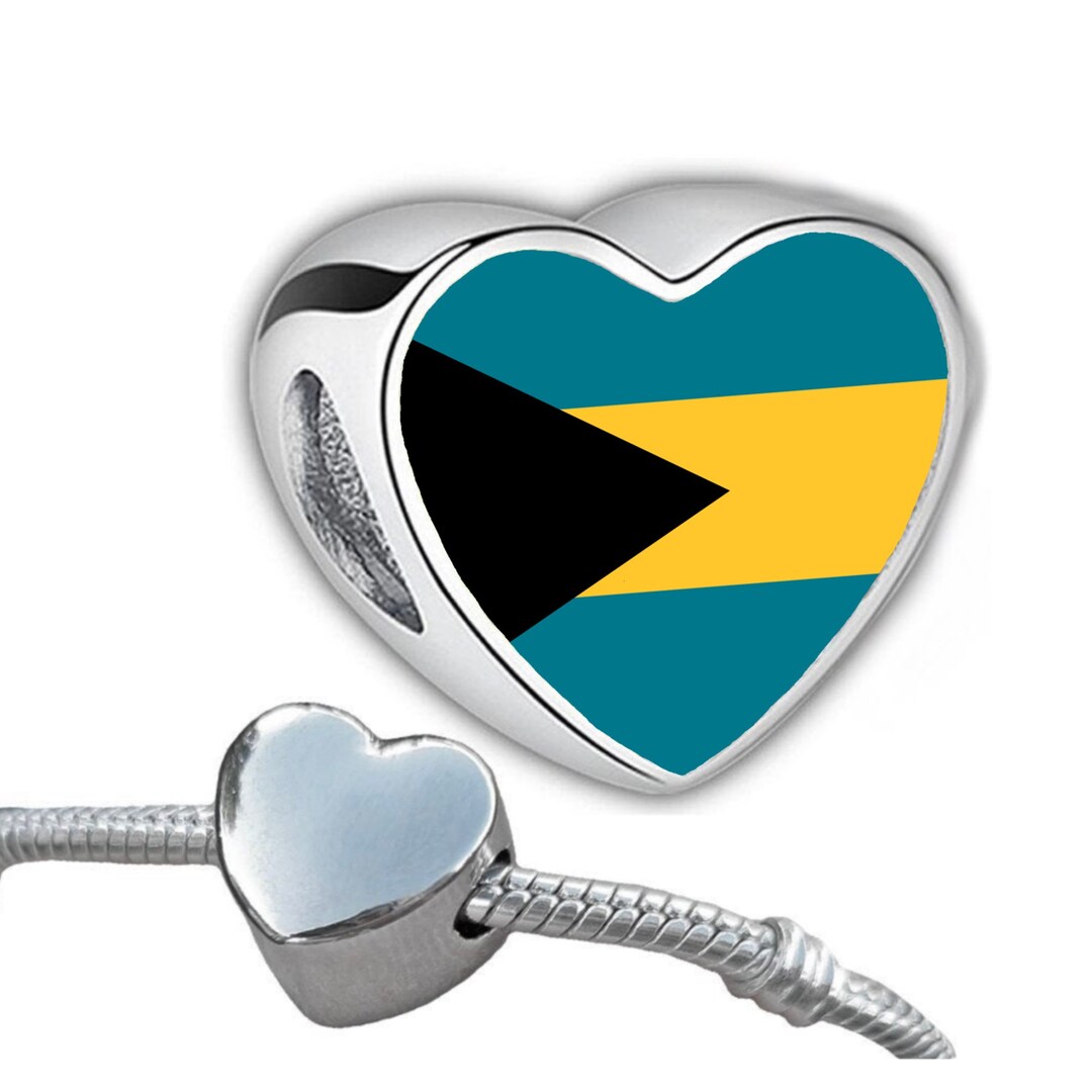 The Bahamas Flag Heart Shaped Personalised Flag Charm Bead Add on Charm ...