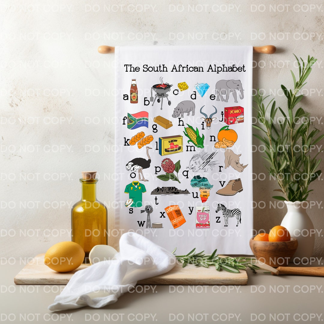South African Alphabet Tea Towel Unique Afrikaans Bar Hand Towel ...