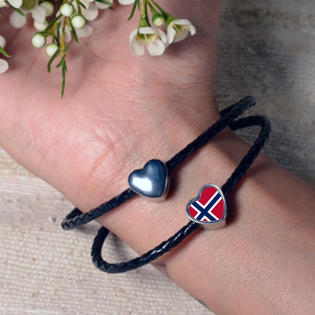 Norway Norwegian Flag Heart Charm for Bracelet Stainless Steel ...