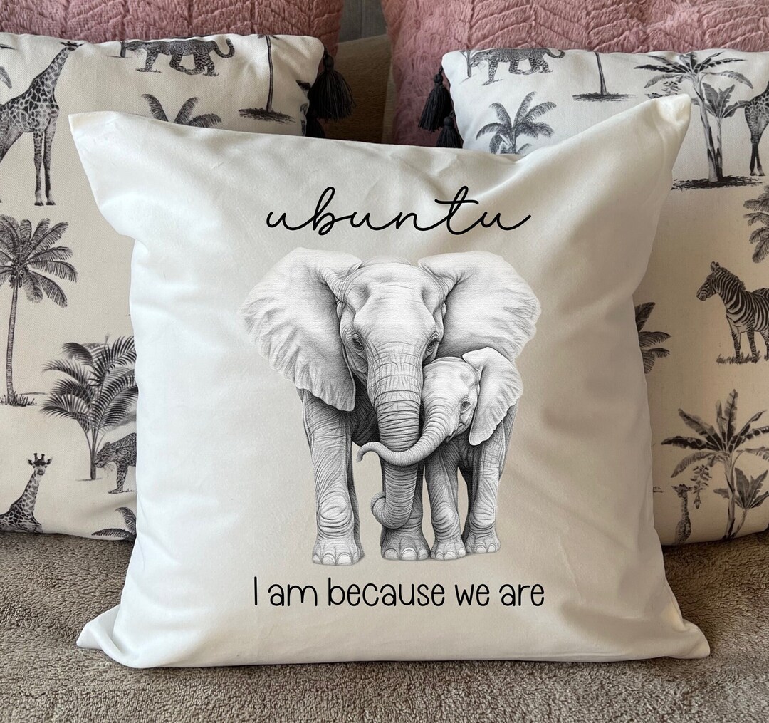 Elephant Cushion Cover Pillow Ubuntu South African Mother Child Baby ...