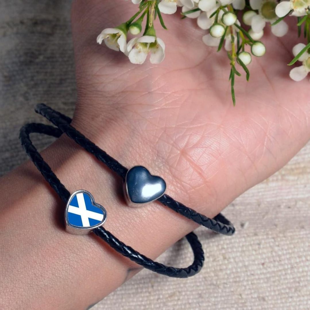 St. Andrews Cross Heart Charm, Saltire Scotland Flag Bead, Stainless ...