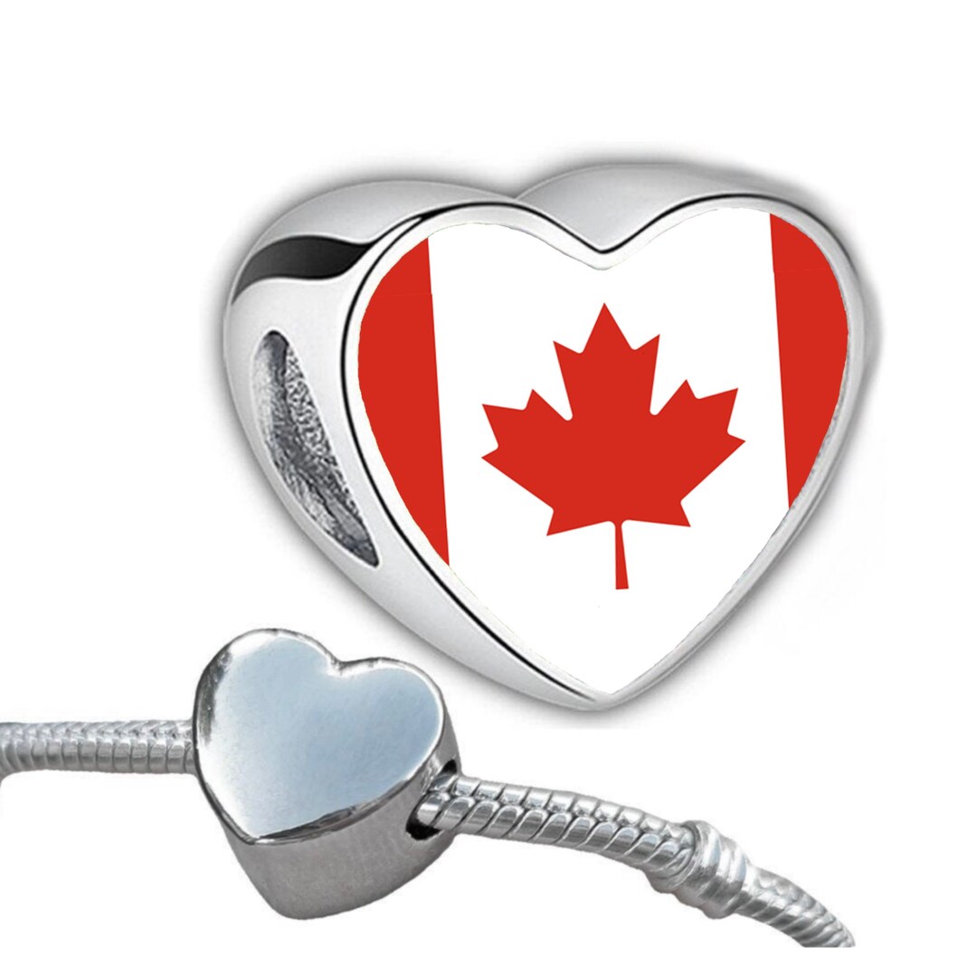 Canadian Canada Flag Heart Shaped Bracelet Charm Bead Personalised ...
