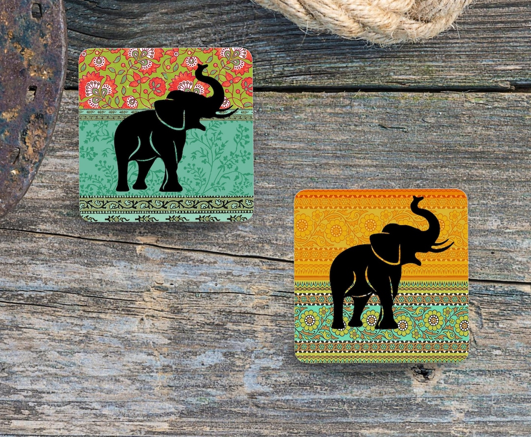 Set of 4 Coasters With Display Stand Elephant With Different - Etsy