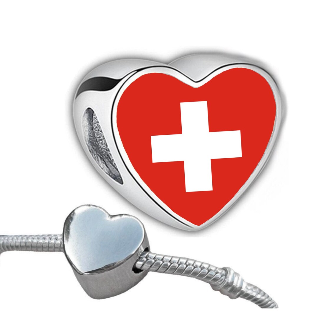 Switzerland Swiss Flag Heart Shaped Bracelet Charm Personalised Charm ...