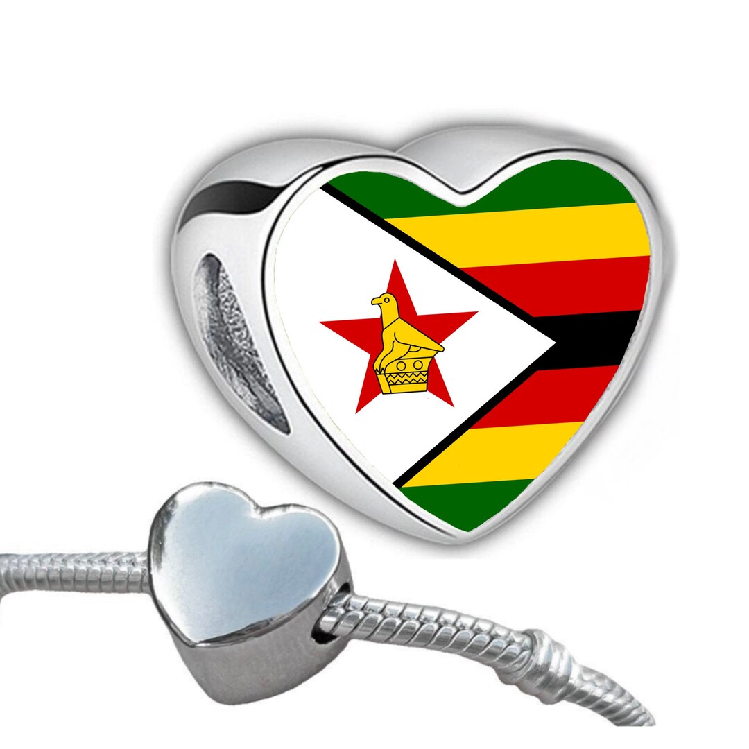 Zimbabwe Zimbabwean Flag Heart Shaped Bracelet Stainless Steel Charm ...