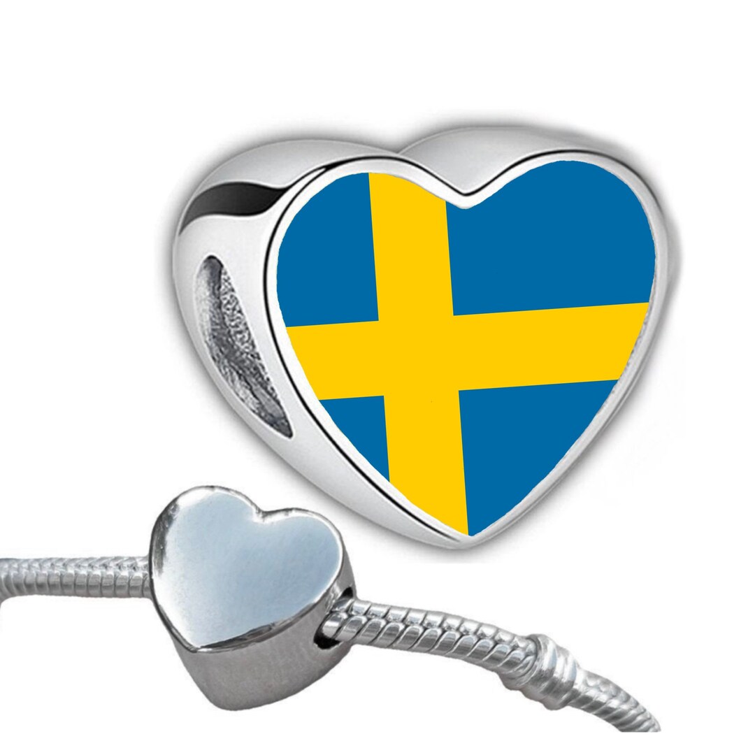 Sweden Swedish Flag Heart Charm Bead Flag Bead Personalised Charm. Add on Bead. - Etsy Australia