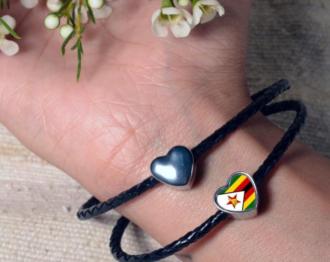 Zimbabwe Zimbabwean Flag Heart Shaped Bracelet Stainless Steel Charm ...