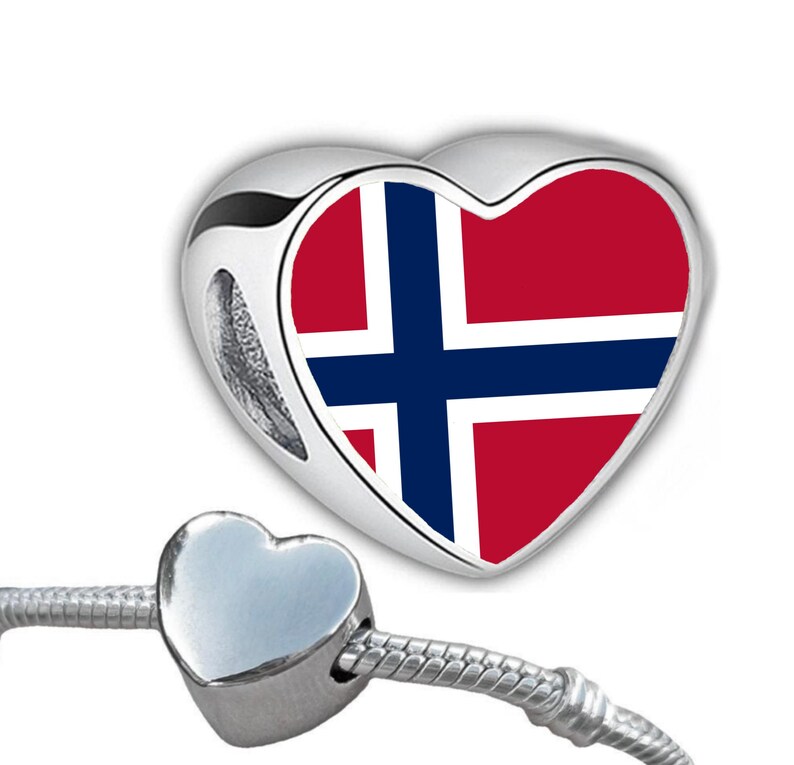 Norway Norwegian Flag Heart Charm for Bracelet Stainless Steel ...