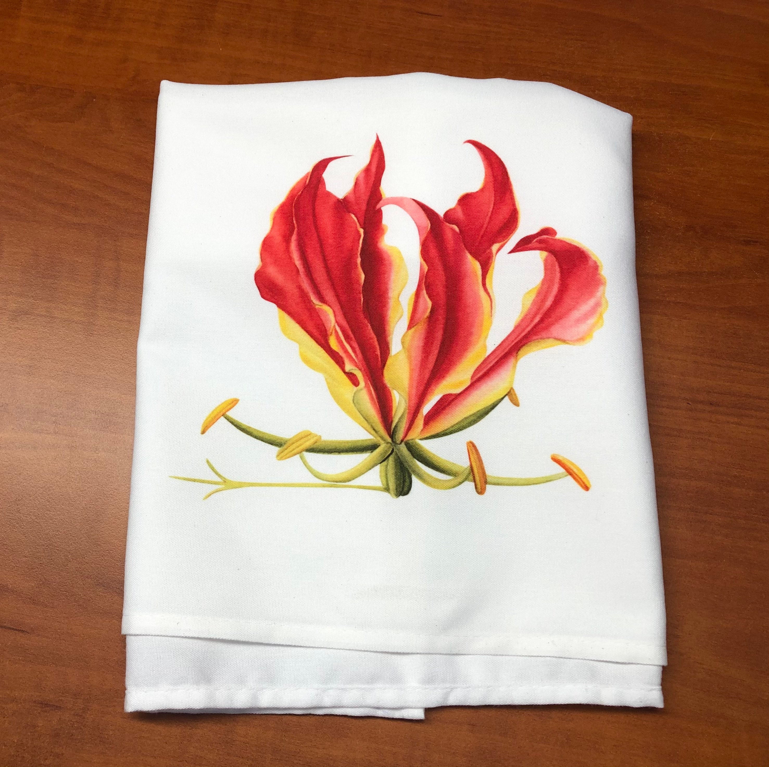 Flame Lily Tea Towel. Gloriosa superba Zimbabwe/Rhodesian. | Etsy
