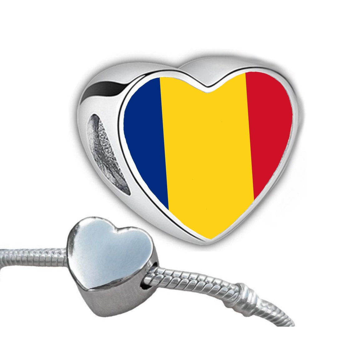 Romania Romanian Flag Heart Shaped Bracelet Charm Bead Personalised ...