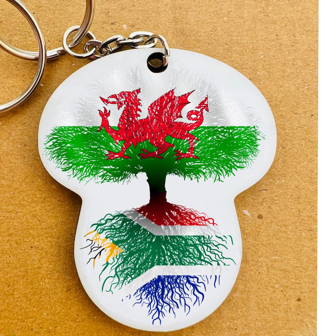 South African Flag Wales Welsh Flag Dragon Keyring Chain Heritage Roots ...