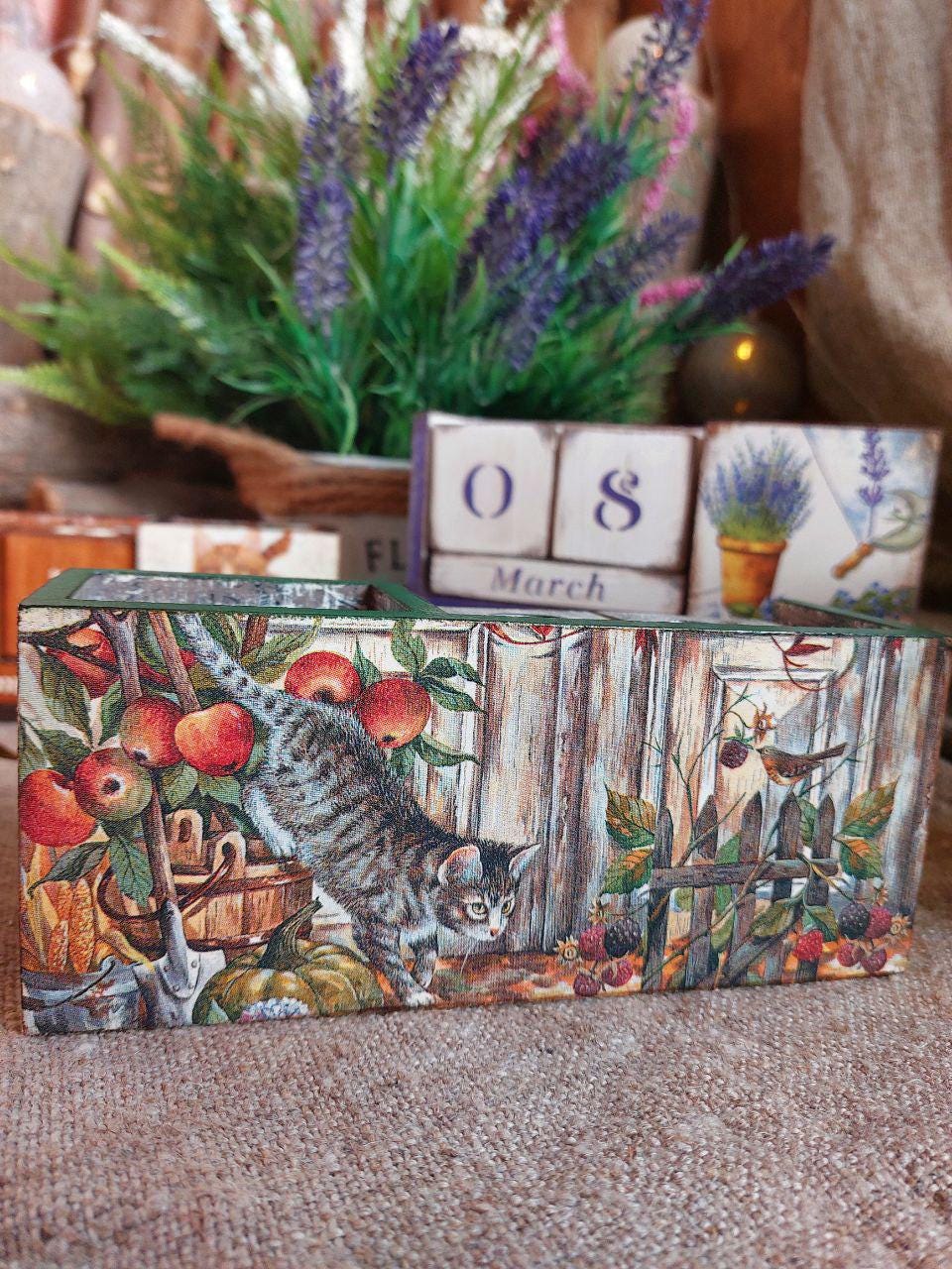 Perpetual Calendar With Cat,desk Wooden Calendar,gift With Cat,desk ...