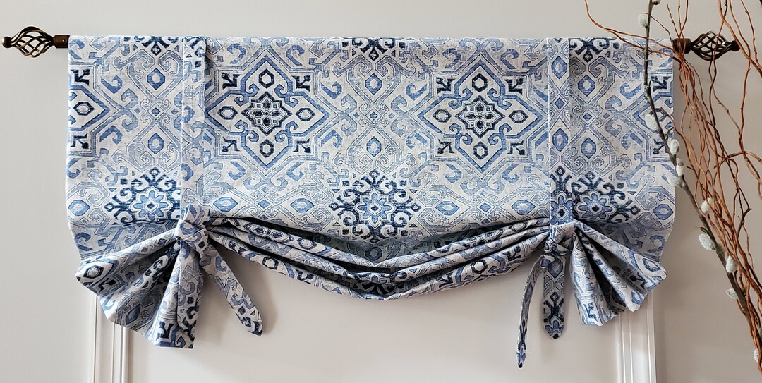 Tie up Valance Fully Lined/shade/kitchen Curtain: Covington Becca Denim ...