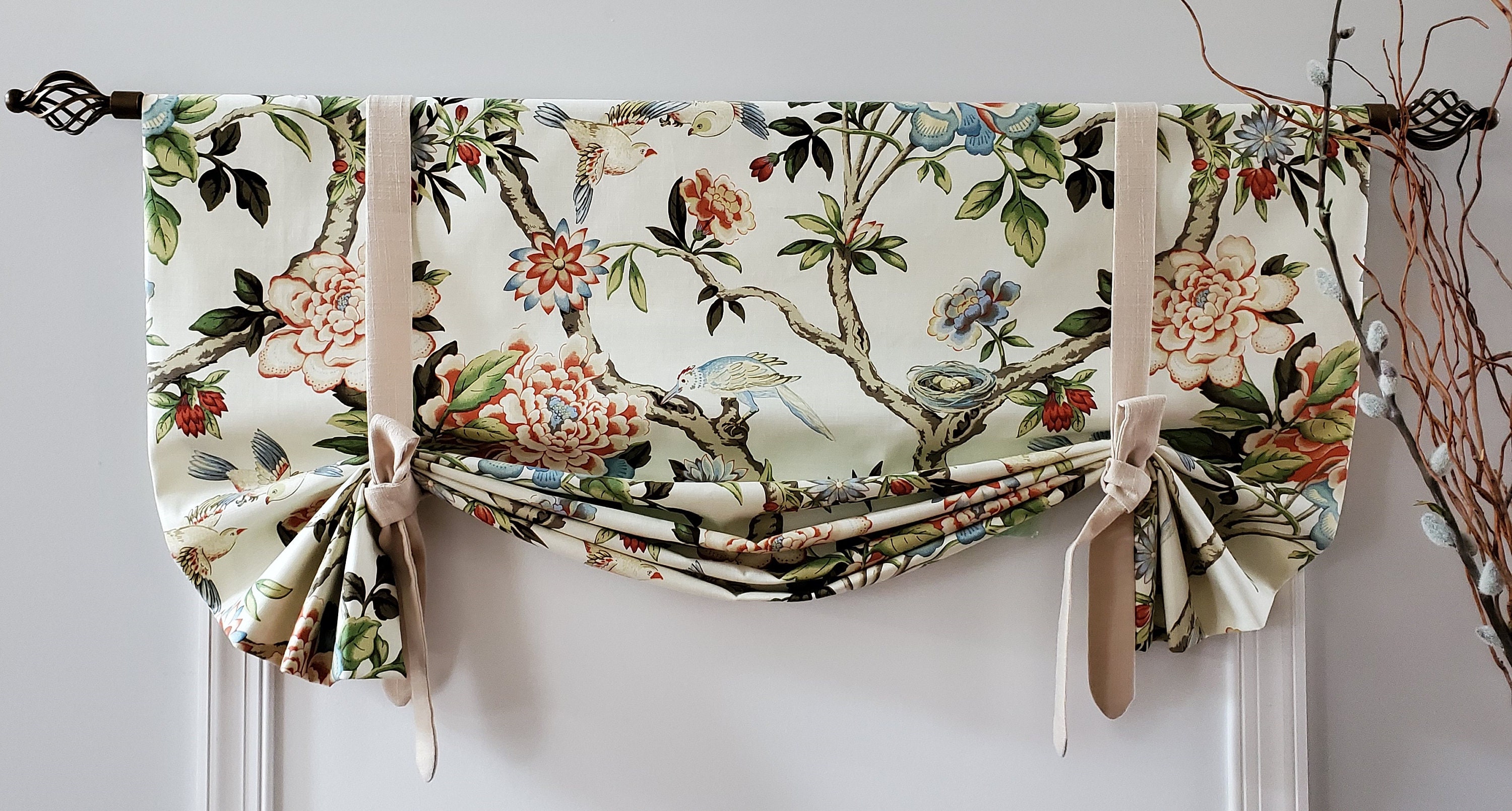 Tie up Valance Fully Lined/shade/kitchen Curtain: Waverly Nature Bird ...