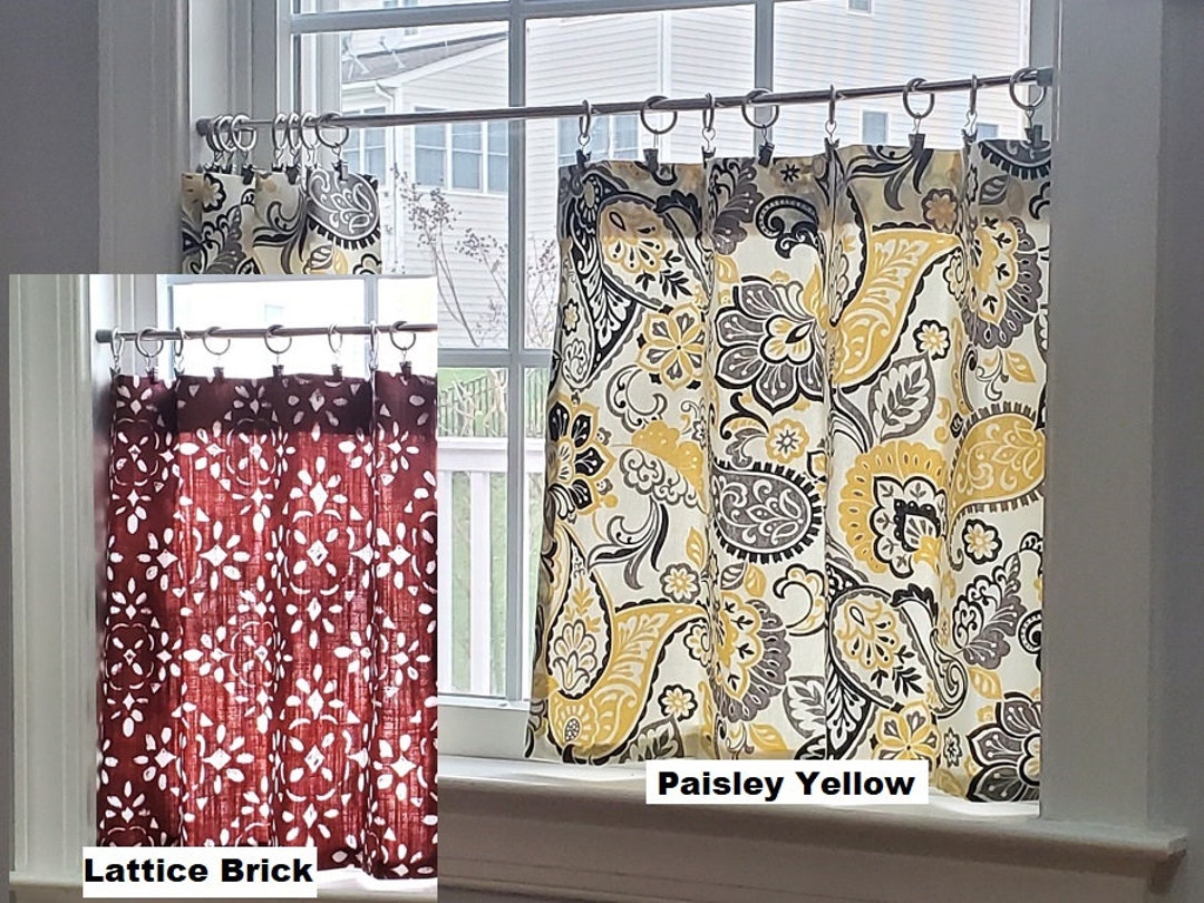Cafe Curtain, Tier Curtains, Kitchen Curtains: Lattice Floral Brick ...