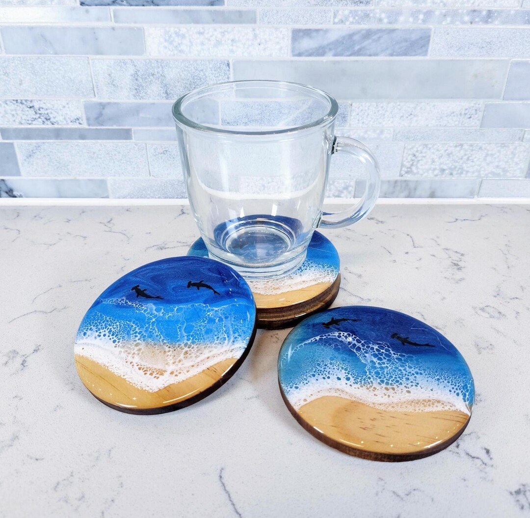Hand-painted Resin Ocean Coasters, Beach House Decor - Etsy
