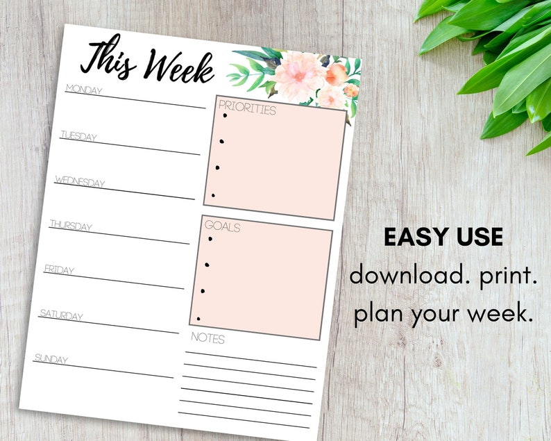 Weekly Planner Printable Week Organizer Fillable Week - Etsy Hong Kong
