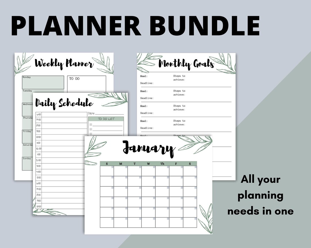 Planner Bundle Full Calendar, Weekly & Daily Schedules, Monthly Goals ...