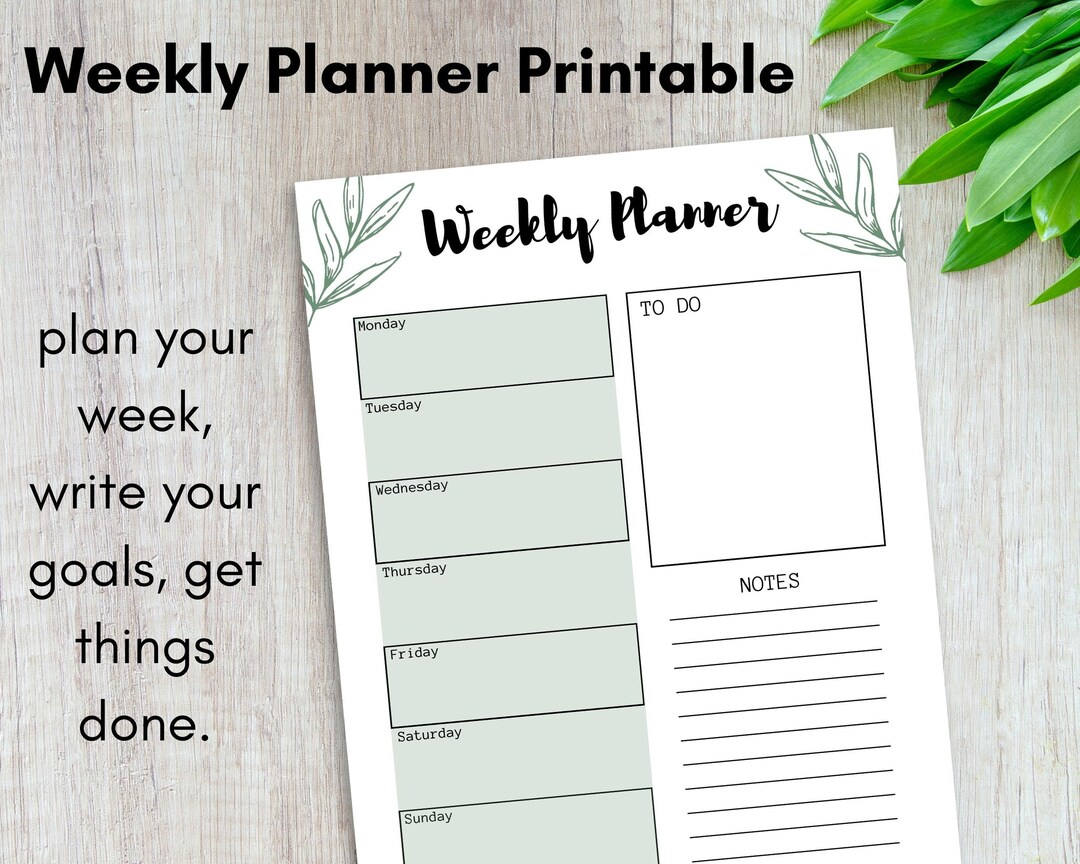 Weekly Planner Printable, Light Green, To-do List & Notes, Instant ...