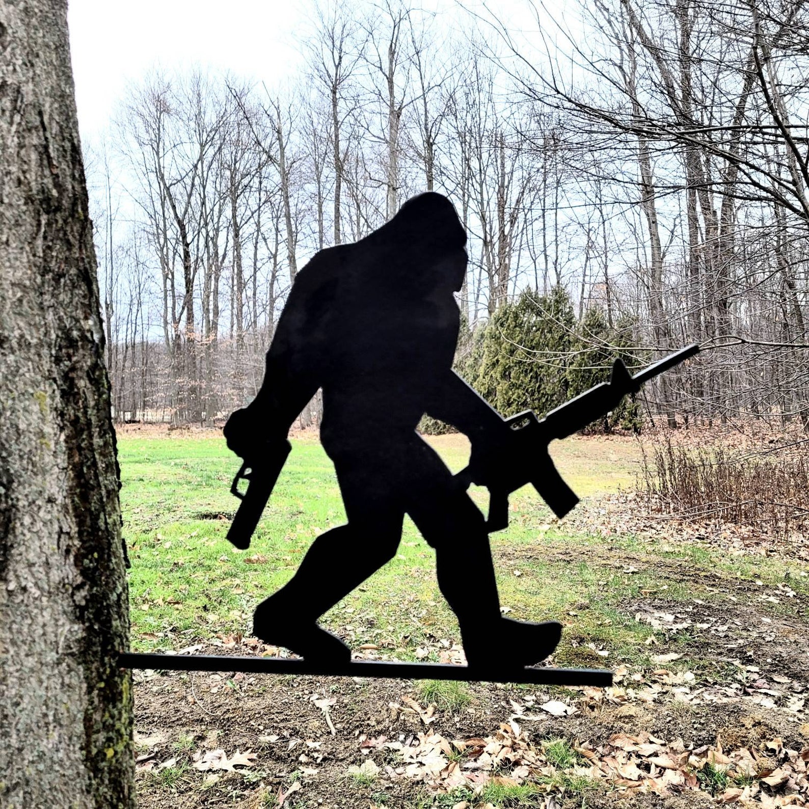 Bigfoot With Guns Tree Stake, Metal Yard Art, Sasquatch Gift - Etsy