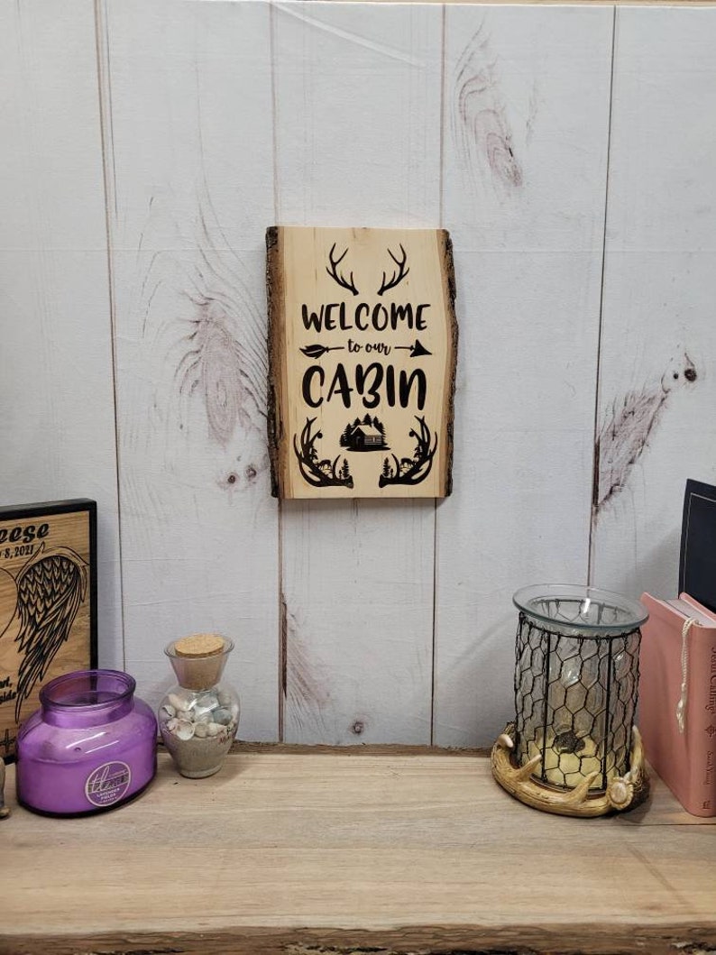Live Edge Wall Art Welcome Sign Cabin Decor Rustic Deer - Etsy