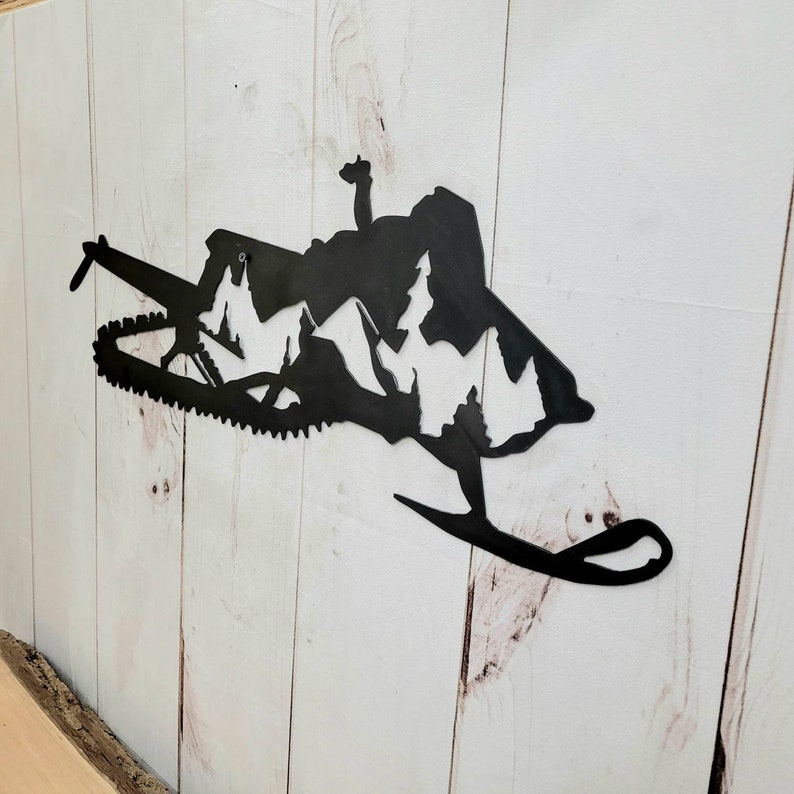 Metal Snowmobile Mountain Wall Art: Black Powder Coat Finish - Etsy
